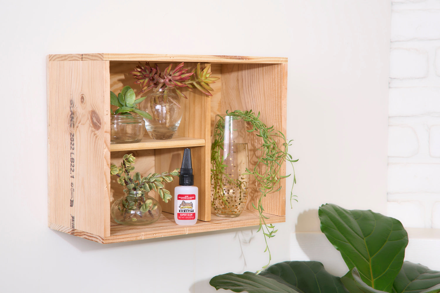 Upcycled Wooden Wine Box Shelf with Super Glue – Aleene's